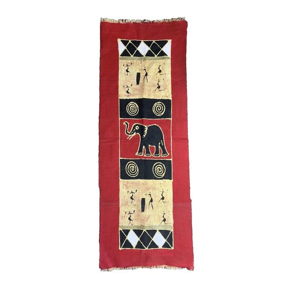 Art | Batik Painted Fabric Ethnic Textile Wall Hanging Runner Fringe ...